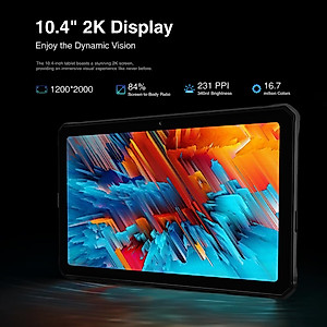 DOOGEE R10 Rugged Tablet Android 13, MTK G99 8GB+128GB Tablet PC, 10.36 inch FHD+ 10800mAh Rugged Tablets, IP68 Waterproof Tablet, 20MP+16MP Camera, Dual SIM 4G/WiFi/GPS/OTG/FM/T-Mobile, Silver