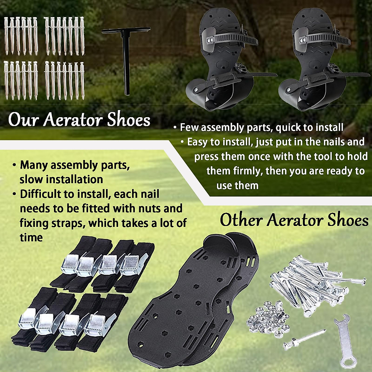 Magemata Lawn Aerator Shoes with Adjustable Fixed Buckle, Metal Spike Shoes for Healthier Soil, Revives Lawn Health, Manual Lawn Aerators for Garden and Yard, Lawn Care Garden Tools