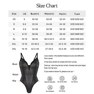 Popilush Faux Leather Deep V Bodysuits for Women Tummy Control Shapewear Bodysuit Thong Body Suits Sleeveless Sculpting Body Shaper Black Leotard