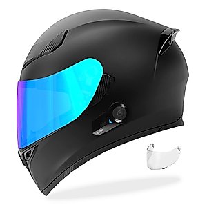 GDM Motorcycle Helmet with Bluetooth Headset - Large (Matte Black, with Clear & Iridium Shields)