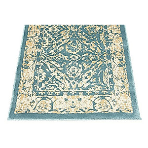 Unique Loom Oslo Collection Traditional Botanical Teal Runner Rug (3' x 13')