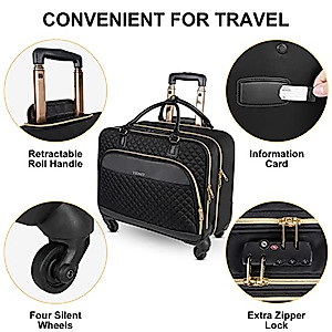 Ytonet Rolling Briefcase for Women, 17.3 Inch Rolling Laptop Bag with Wheels & TSA Lock, Water Rresistant Overnight Rolling Computer Bag on Wheels Roller Bag for Travel Business Work, Black