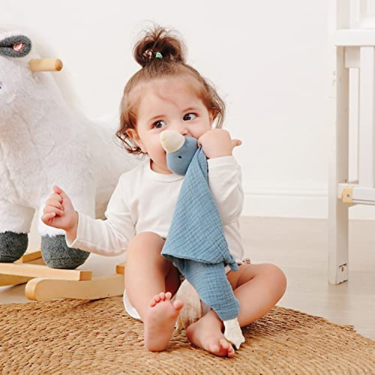 FOMUNI Baby Muslin Lovey Knit Newborn Babies Security Blankets Goose Lovie Cuddly Comforter Safe Loveys for Infant Boy Girl, Pink