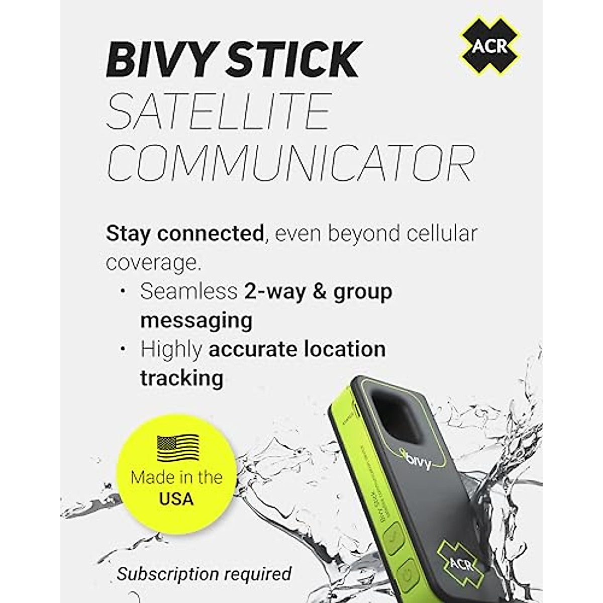 ACR Bivy Stick Satellite Communicator - Two-Way Global SMS, GPS Tracker for Hiking Safety, Off-Grid Communication, SOS Emergency Beacon, Satellite Messenger & Location Sharing - iOS/Android App