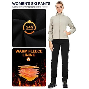 Womens Snow Pants Winter Waterproof Pants Outdoor Soft Shell Fleece Linded Cargo Ski Hiking Pants, Black 16