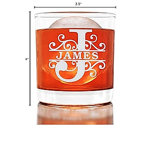 Personalized Whiskey Glass, Customized Engraved Monogram Cocktail Glass, 11 oz Custom Whiskey Gift Glass Birthday Gift For Him and Her (1 Glass)