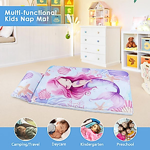 Kids Nap Mat Portable Slumber Bags with Removable Pillow and Blanket for Girls Boys, Lightweight Extra Large Sleeping Bag for Preschool Camping Daycare
