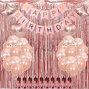 2Pcs Rose Gold Tinsel Foil Fringe Curtains Party Decorations Tinsel Curtains Streamers Backdrop 3.3ft *8.3ft Door Streamers Photo Booth Backdrops Foil Curtain for Birthday Party Backdrop Decorations