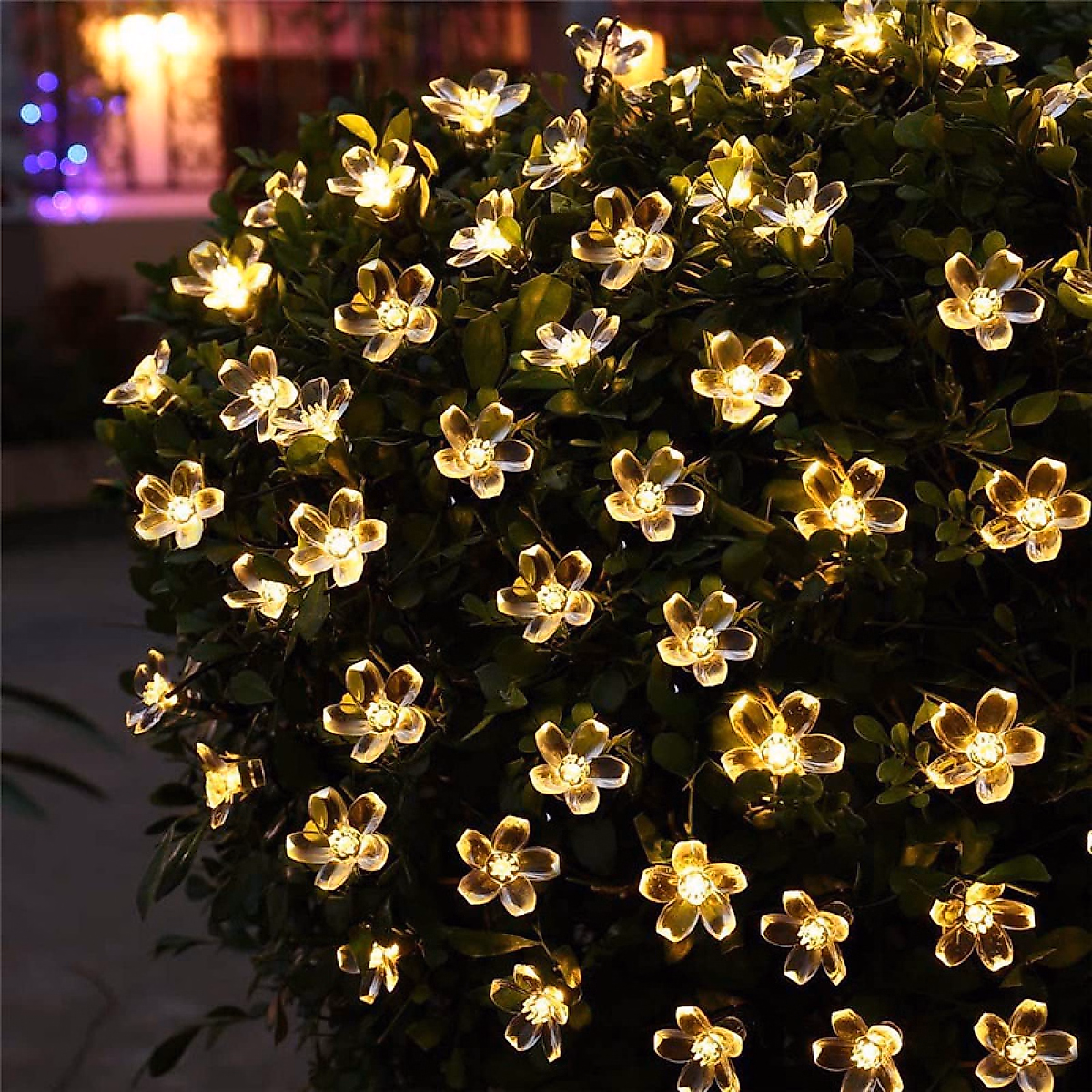 Christmas Lights,LED Solar String Lights, Outdoor Waterproof Flower Shape 8Mode Christmas Fairy Lights, Party Wedding Home Garden Decoration, 12m 100led