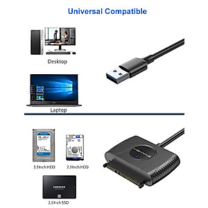 SNANSHI SATA to USB 3.0 Adapter USB to SATA Adapter with Power for 3.5/2.5 Inch HDD/SSD with 12V/2A Power Adapter