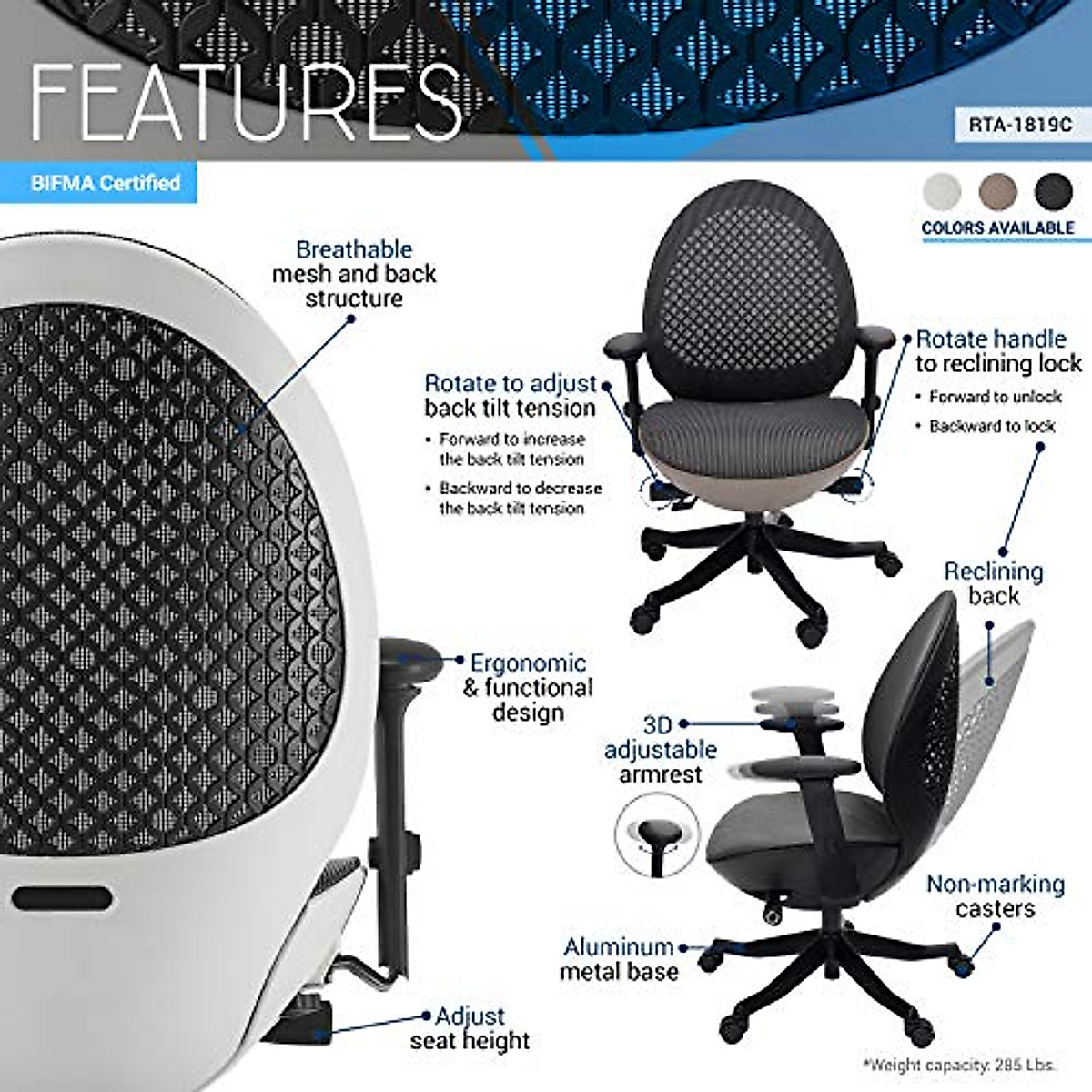 Techni Mobili Deco LUX Office Executive Chair, White