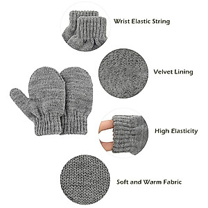 Durio Knit Toddler Mittens Thick Mittens for Toddler Boys and Girls Soft Warm Crochet Winter Baby Infant Mittens Gloves C Gray & White & Pink 1-3T