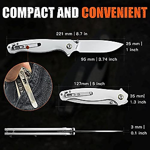 Vosteed Labrador Folding Knife Pocket Knife for Men with 3.74 inch 154CM Satin Blade, EDC Flipper Knife with White G10 Handle and Clip for Outdoor Camping