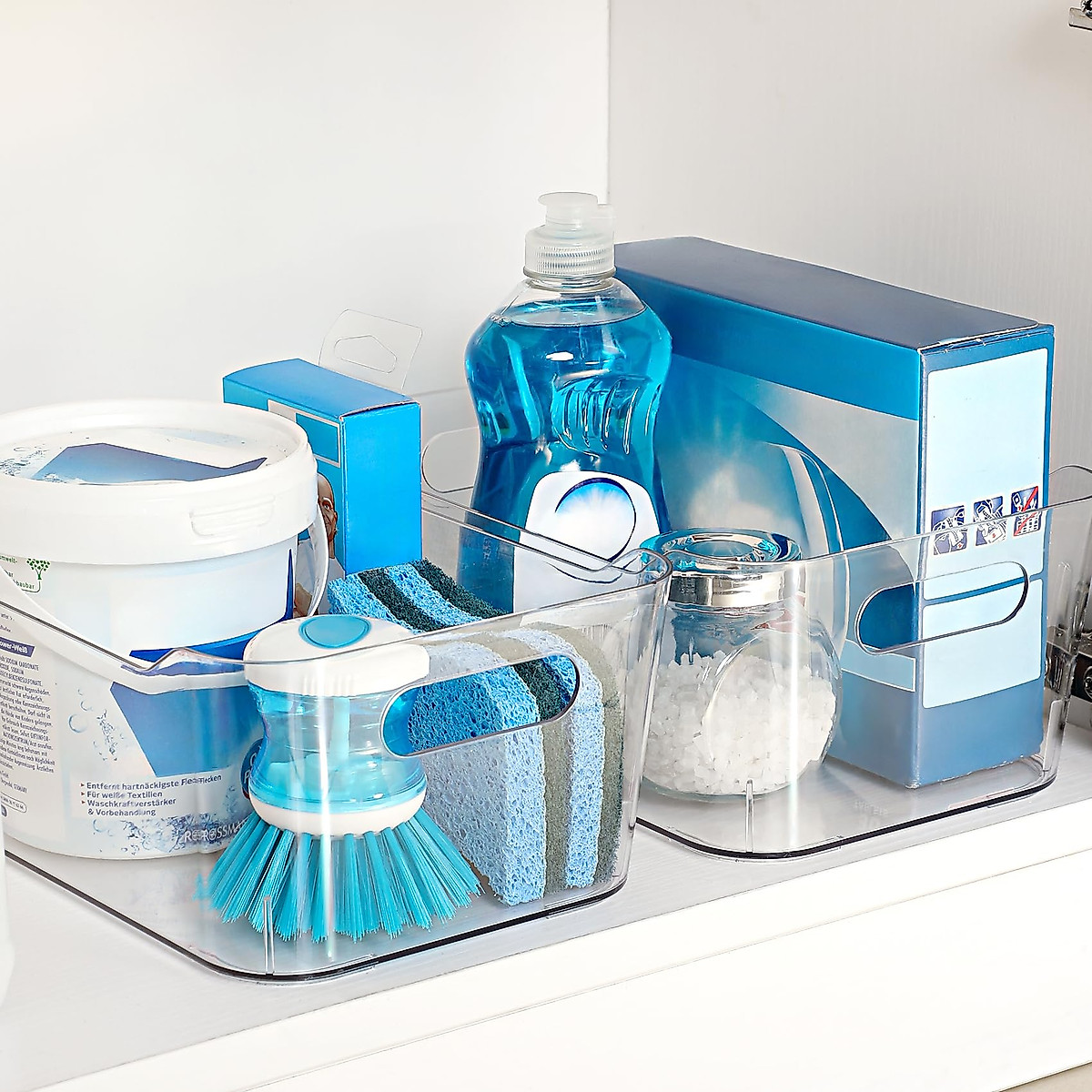 [ 12 Pack ] Multi-Use Clear Bins for Organizing - Fridge, Refrigerator Organizer Bins - Pantry Organization and Storage - Plastic Containers for Home, Kitchen, Freezer, SOHO Collection, Canbinet, RV