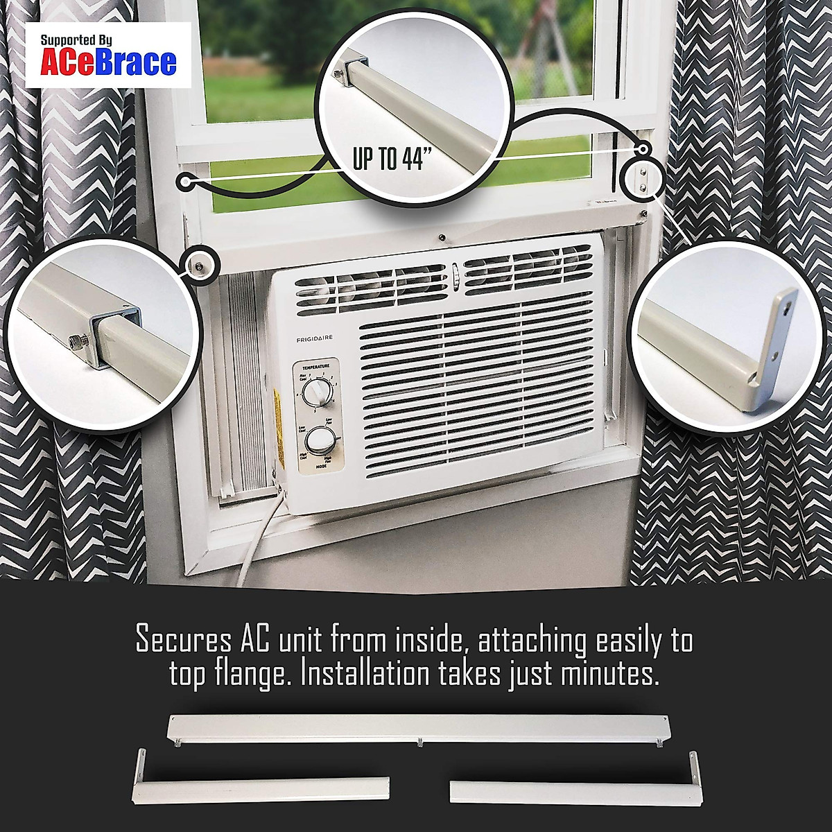 Air Conditioner Support for most window Air Conditioners - Universal AC Window Bracket- Air Conditioner Support - Window Guard and Air Conditioner Support. Fits in most windows.