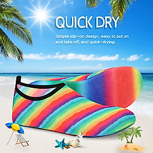 ANLUKE Water Shoes Barefoot Aqua Yoga Socks Quick-Dry Beach Swim Surf Shoes for Women Men Stripe/Rainbow 38/39