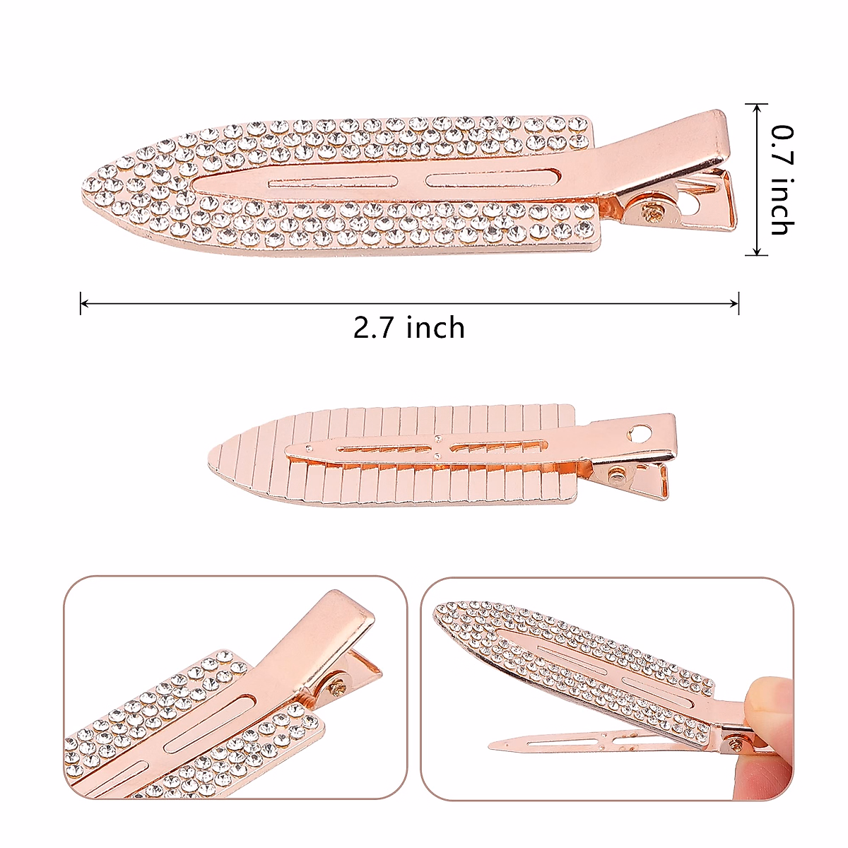 Magicsky 8PCS No Crease Hair Clips,Rhinestone No Bend Flat Barrettes,Diamond Metal Pin for Makeup Bang,Styling Tool for Women Girls, Silver Gold Black