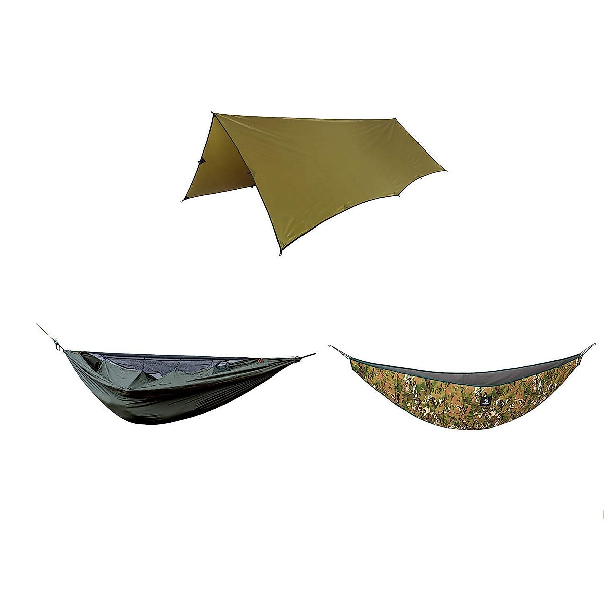 OneTigris Hideout Hammock Underquilt + Bulwark All Season Camping Tarp + KOMPOUND Camping Hammock