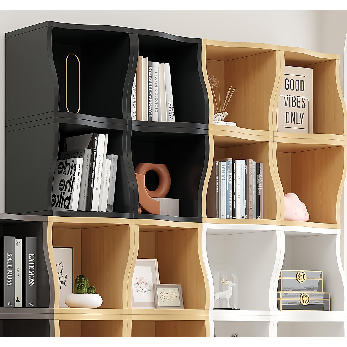 Cmishe Cube Shelf Bookcase, 2 Cube Storage Organizer, Stackable Modular Book Shelf for Bedroom, Living Room, Office, Closet