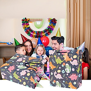 Ranfashiong 13" Large Gift Bag with Tissue Paper and Card for Boys Kids Birthday Baby Shower (Black Dinosaurs 1 PCS)