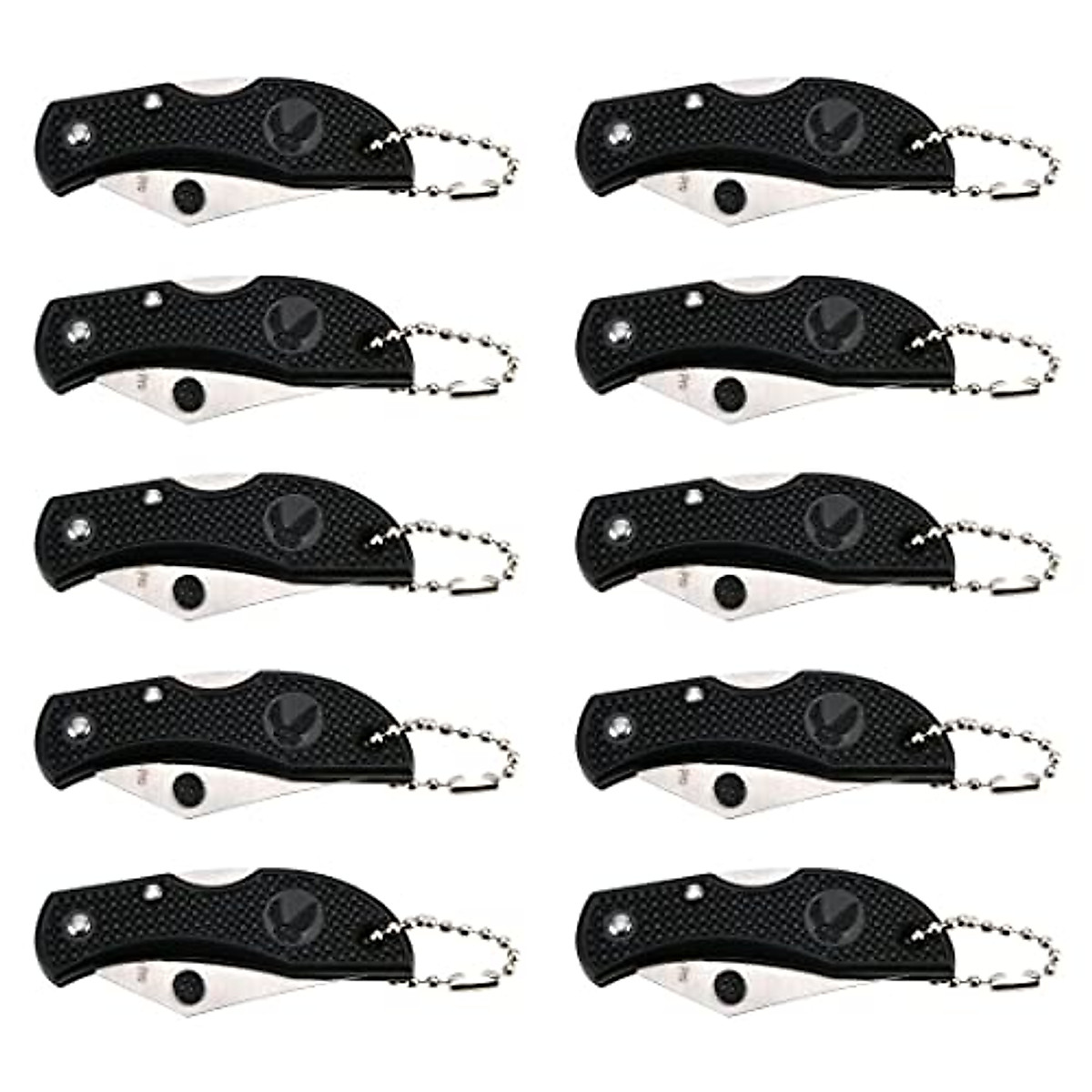 Keychain Knife - Surgical Stainless Steel Half-Serrated 1 7/8" Blade for Cutting Cord or Twine - Light Plastic Handle - 2 1/2" Folded, 4 1/4" Open - Set of 10