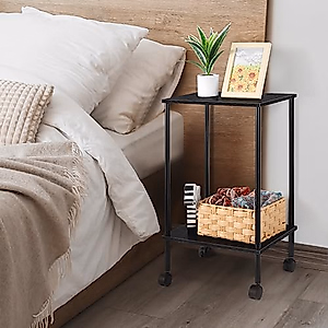 Vrisa End Table Set of 2 Side Table Livingroom Bedside Tables for Small Spaces Nightstands Set of 2 Small Narrow End Table with Wheels 2-Tier Space Saving for Living Room Bedroom Office, Black
