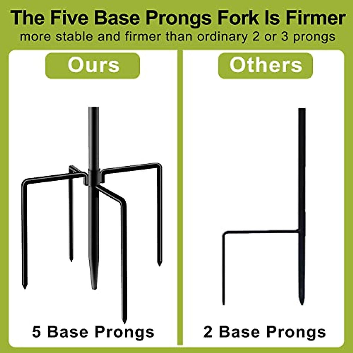 Double Shepherds Hook for Outdoor,62 Inch Bird Feeder Pole with 5 Prongs Base,Adjustable Heavy Duty Garden Hanging Holder for Hanging Plant,Solar Light,Weddings Decor,Hummingbird Feeder(1 Pack)