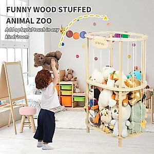 Viyuse Stuffed Animal Zoo Storage Extra Large Wooden Stuffed Animal Holder Soft Toy Organizer Nursery Zoo Cage Plush Stuffed Toy Cage Kids Playroom Bedroom Decor Display Corner Ellipsoid