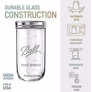 BHL JARS Mason Jars Wide Mouth 24 oz Bundle with Non Slip Jar Opener brand Set of 4 Mason Jars - Canning Glass Jars with Lids and Bands