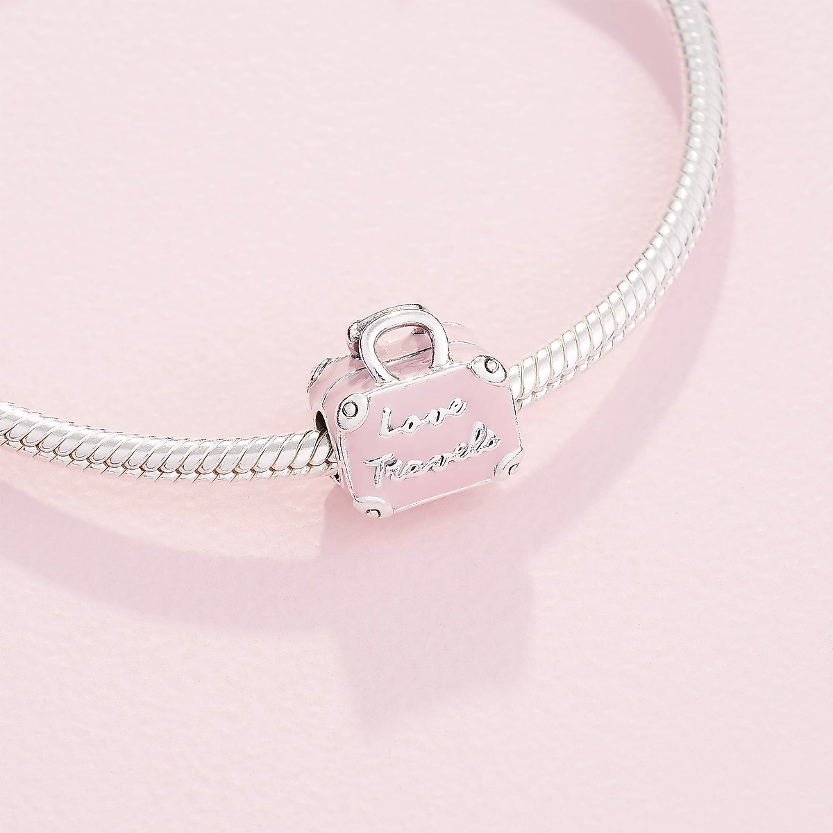 Pandora Pink Travel Bag Charm - Compatible Moments Bracelets - Jewelry for Women - Gift for Women in Your Life - Made with Sterling Silver & Enamel