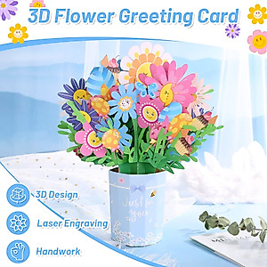 shynek Mother's Day Bouquet Pop Up Cards from Daughter and Son, 3D Flower Card Kids First Mothers Day Greeting Card Mom Birthday Card Women All Occasion Card Envelope and Blank Note Tag