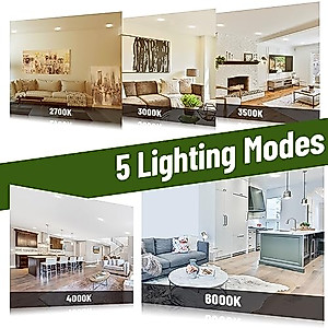 12 Pack Recessed Lighting 4 Inch with Junction Box, 5CCT 4 Inch LED Recessed Lights Dimmable 2700K/3000K/4000K/5000K/6000K, 9W 700lm Ultra Thin Recessed Lighting - ETL and Energy Star Certified