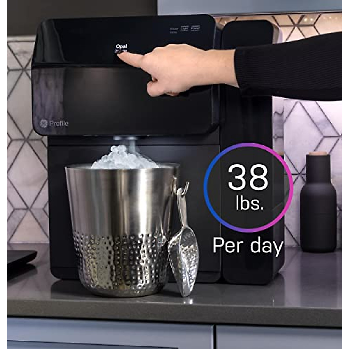 GE Profile Opal Ice Dispenser | Countertop Nugget Ice Maker with Ice Dispenser & 1-Gallon Side Tank | Ice Machine with WiFi Connectivity | Smart Home Kitchen Essentials | Satin Black