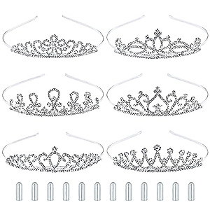 inSowni 6 Pack Decorative Sparkling Rhinestone Silver Metal Crown Headbands Tiaras Wedding Bridal Birthday Party Prom Headpieces Hair Accessories for Women Flower Girls Teens Kids (12pcs Silicone Cover for Comfort Wear Included)
