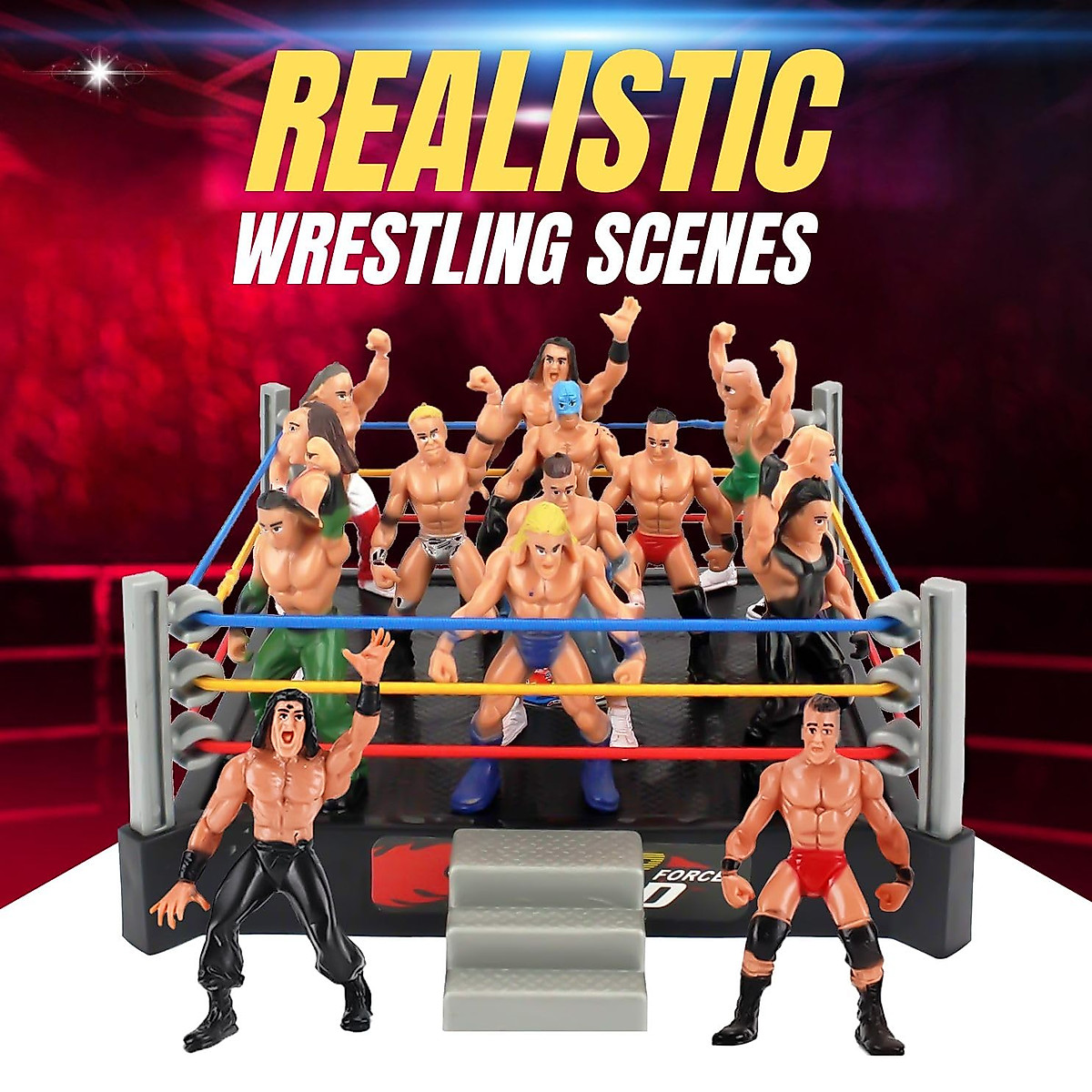 Liberty Imports Ultimate 32-Piece Wrestling Miniature Toys for Kids Pretend Play, Wrestler Figures with 2 Rings & Realistic Accessories for Boys and Girls, Great for Cake Toppers, Parties