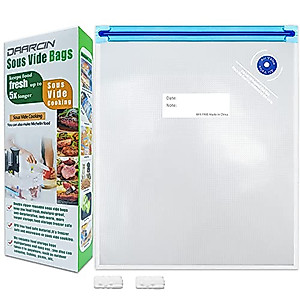 Daarcin Large Sous Vide Bags,15pcs10.2x13.4in/26 * 34cm BPA Free Reusable Vacuum Sealer Bag,Keep Food Fresh, with 2 Sealing Clips