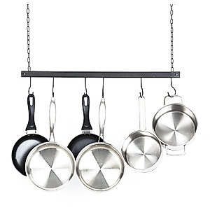 SODUKU Pot and Pan Rack Organizer, Ceiling Mounted Single Wooden Cookware Hanger with 6 Hooks for Pot Pans Utensils Espresso