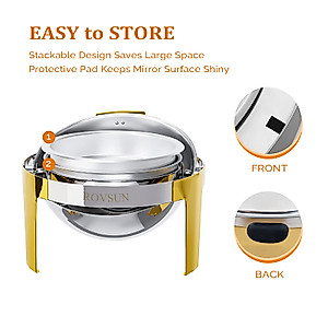 ROVSUN 2 Packs Roll Top Chafing Dish Buffet Set Gold Accent,NSF 6 Quart Round Stainless Steel Chafer, Buffet Servers and Warmers Set with Glass Window for Wedding, Parties, Banquet, Events