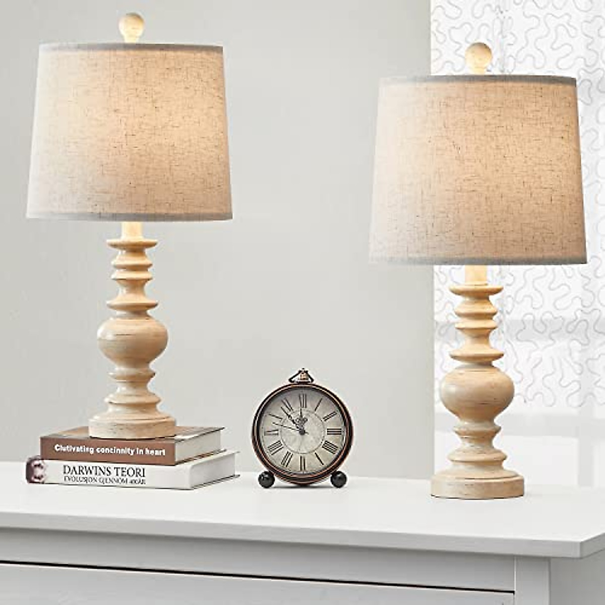 BOBOMOMO Tradition 20.5'' Rustic Table Lamp Set of 2 for Living Room Farmhouse Bedside Desk Lamps Bedroom Nightstand Vintage Lamps Linen Washed