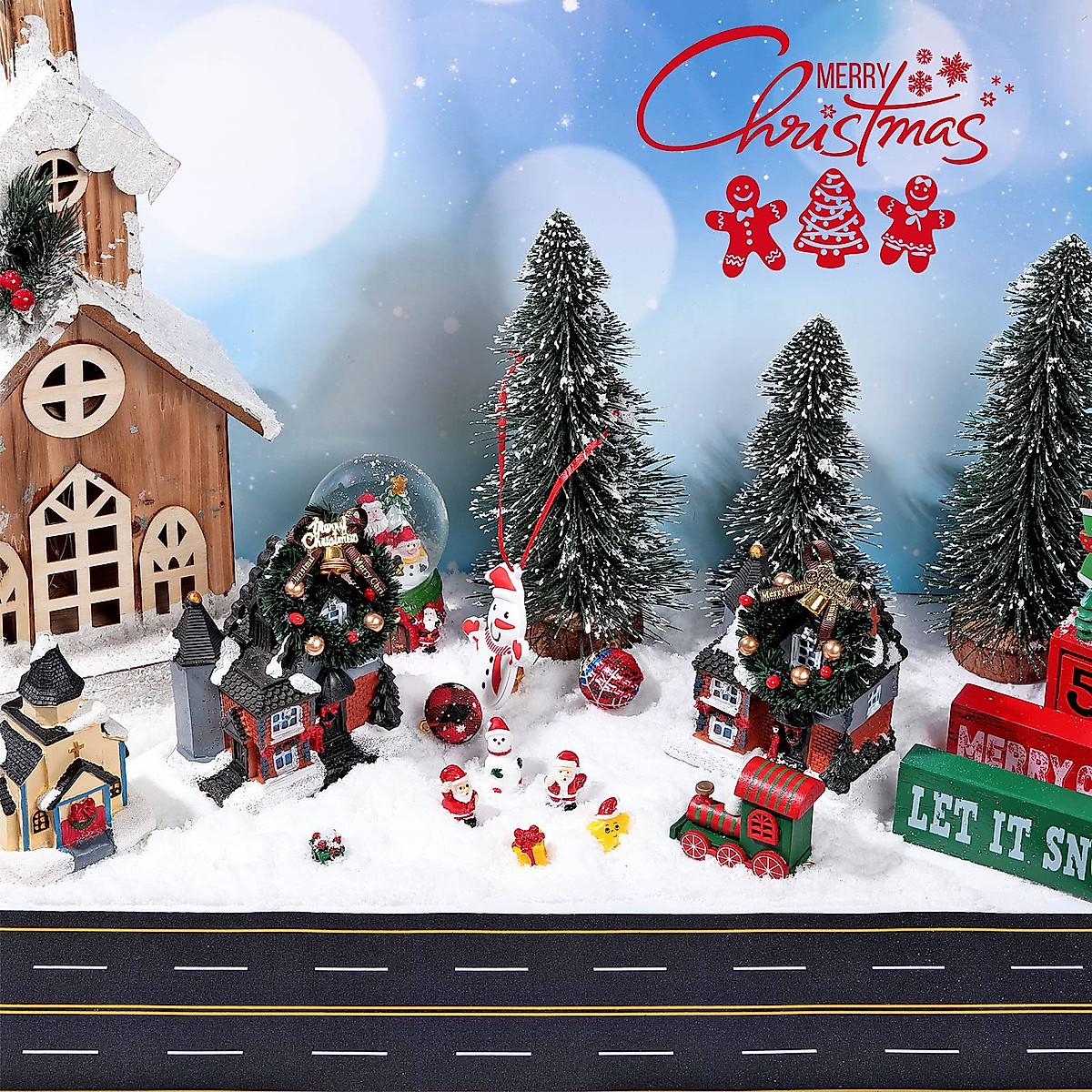 Marspark Christmas Village Accessories 5 x 50 Inch Christmas Miniature Road Village Street Mat Xmas Village Snow Street Decorations for Little Village Landscape (Road Style)