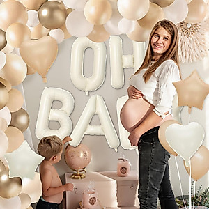Lecheme Boho Baby Shower Balloons Oh Baby Cream Letter Balloons Set for Baby Shower 115 Pcs Thick Mylar Balloons for Baby Girl Shower Beige Baby Shower Decorations