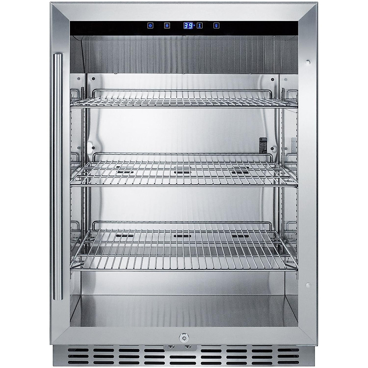 Summit SCR611GLOS 24 Commercial Outdoor Beverage Center with 5 cu. ft. Capacity Automatic Defrost Glass Door LED Lighting Reversible Door in Stainless Steel