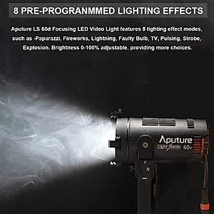 Aputure LS 60d Focusing LED Video Light CRI 95+ TLCI 95+ 50000lux @1m App Control Built-in 8 Lighting FX with Barn Doors for Video Recording,Wedding,Outdoor Shooting