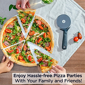 Deiss Lux Heavy Duty Pizza Cutter With Wheel Slicer- Stainless Steel Sharp Smooth Pizza Cutter Wheel With Easy Grip Non-Slip Handle, Dishwasher Safe (BLACK)