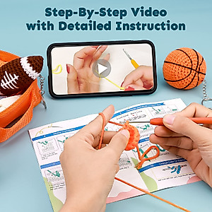 Crochetobe Crochet Kit for Beginners - 4 PCS Sports Balls Crochet, Complete Crochet Set includes Step-by-Step Instructions and Video Tutorials, Beginner Crochet Kit for Adults (Patent Product)