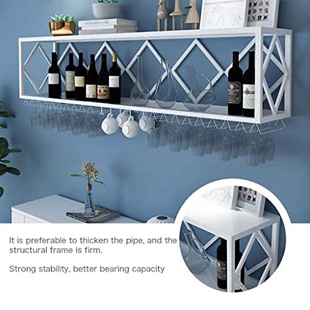 SENNIAN Wine Rack Bar Unit Floating Shelves Wall-Mounted Inverted Wine Glass Rack Multifunctional Iron Bottle Holder Simple Hanging Goblet Rack with Partitions Home Decoration