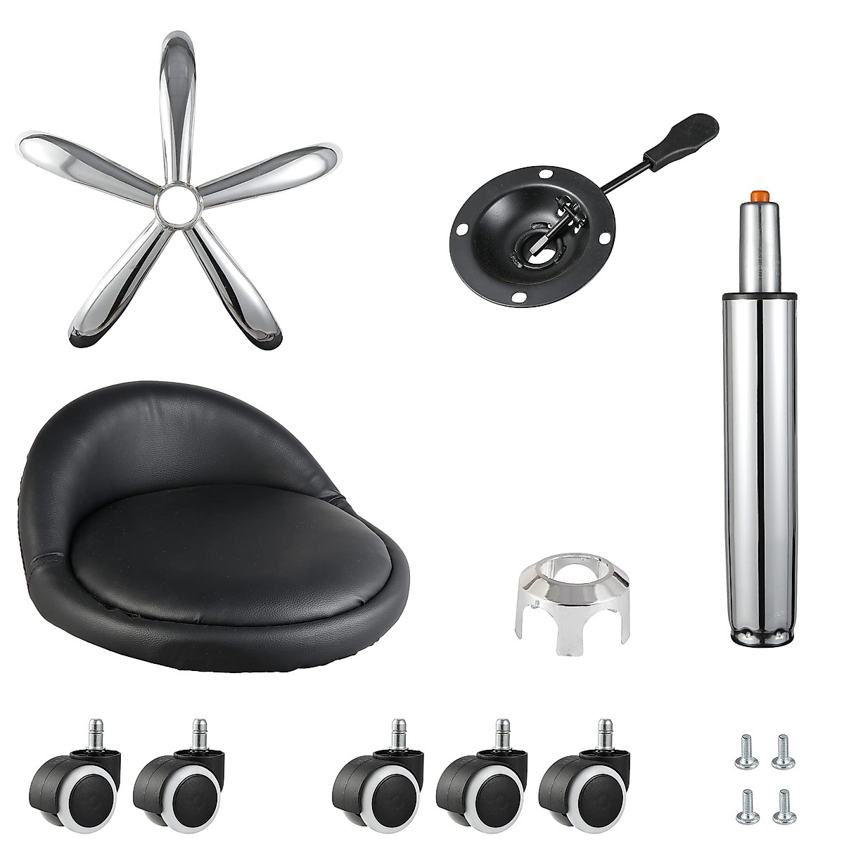 JupiterForce 24'' Adjustable Rolling Stool 360 degree Swivel Salon Office Massage Medical Facial Spa Stool Chair with Wheels Backrest PU Cushion Gas Lift Stool (Black)