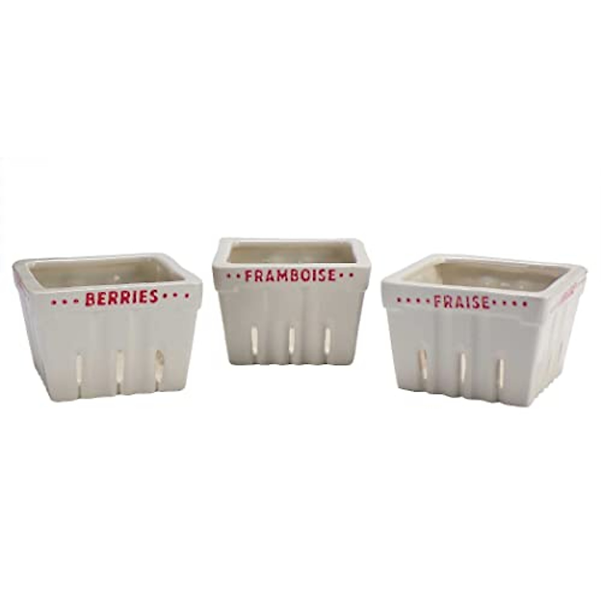 Stoneware Berry Baskets, Set of 3 (Words), White