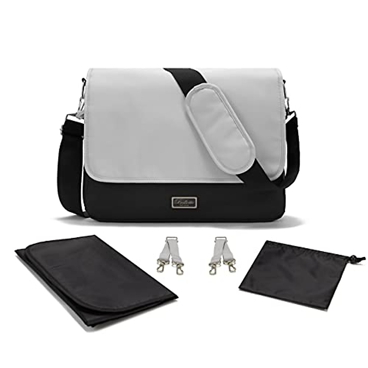 Bellotte Heavy-Duty Messenger Diaper Bag with Changing Pad, Large Capacity Messenger Diaper Bag with Stroller Straps (Grey)