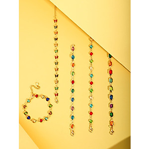 Jadive 5 Pieces 18k Gold Plated Crystal Anklets for Women Multi Stone Bracelet Rectangular Round Heart Oval Butterfly Shaped Cute Anklet Bracelet for Women Girls Jewelry Gift(Gold)